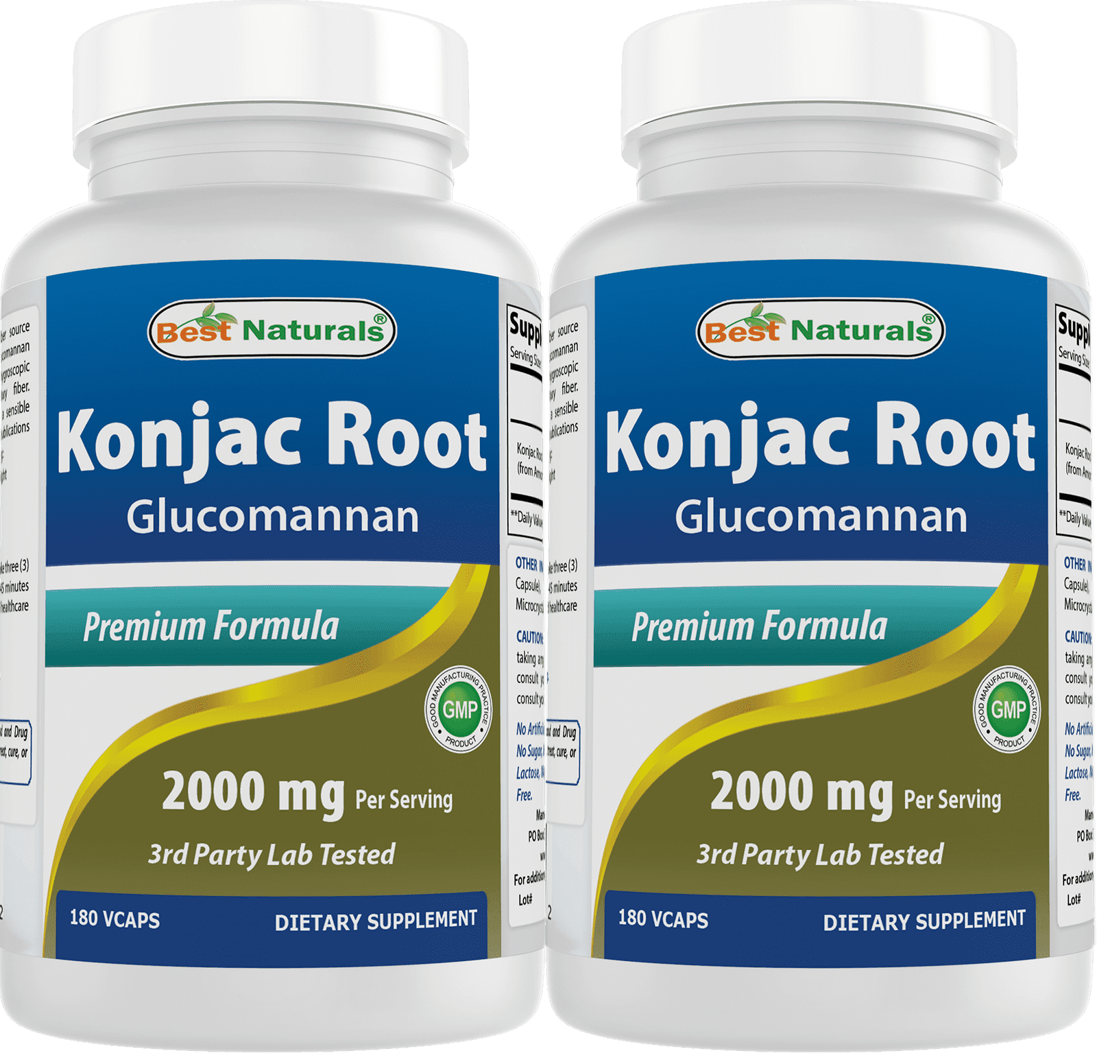 Best Naturals Konjac Root Capsules, 2000 mg, 2 Pack, 180 Vegetarian ...