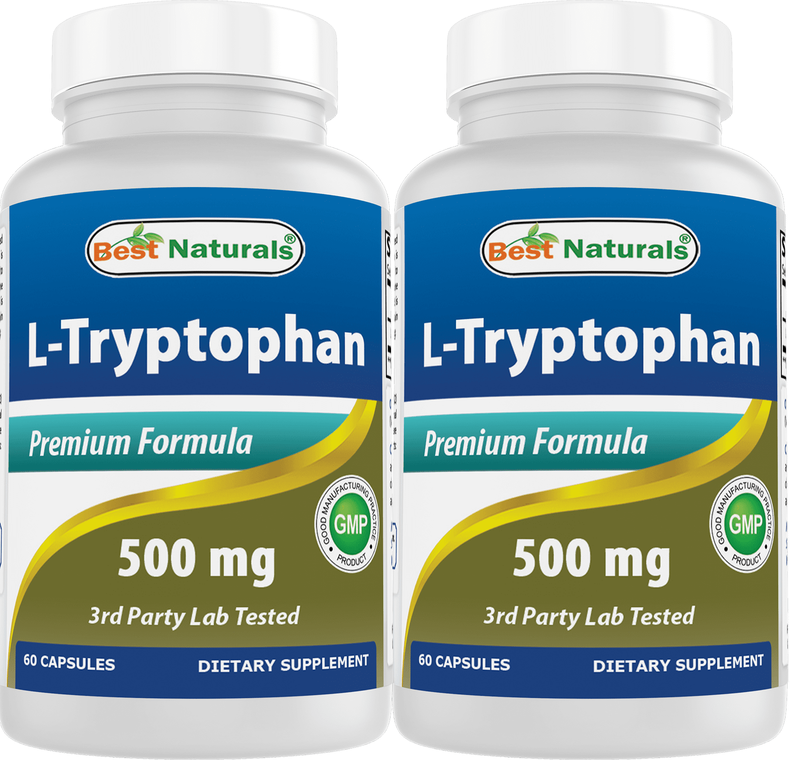 Best Naturals L-Tryptophan 500 mg Supplement - 2 Pack, 60 Capsules Each ...