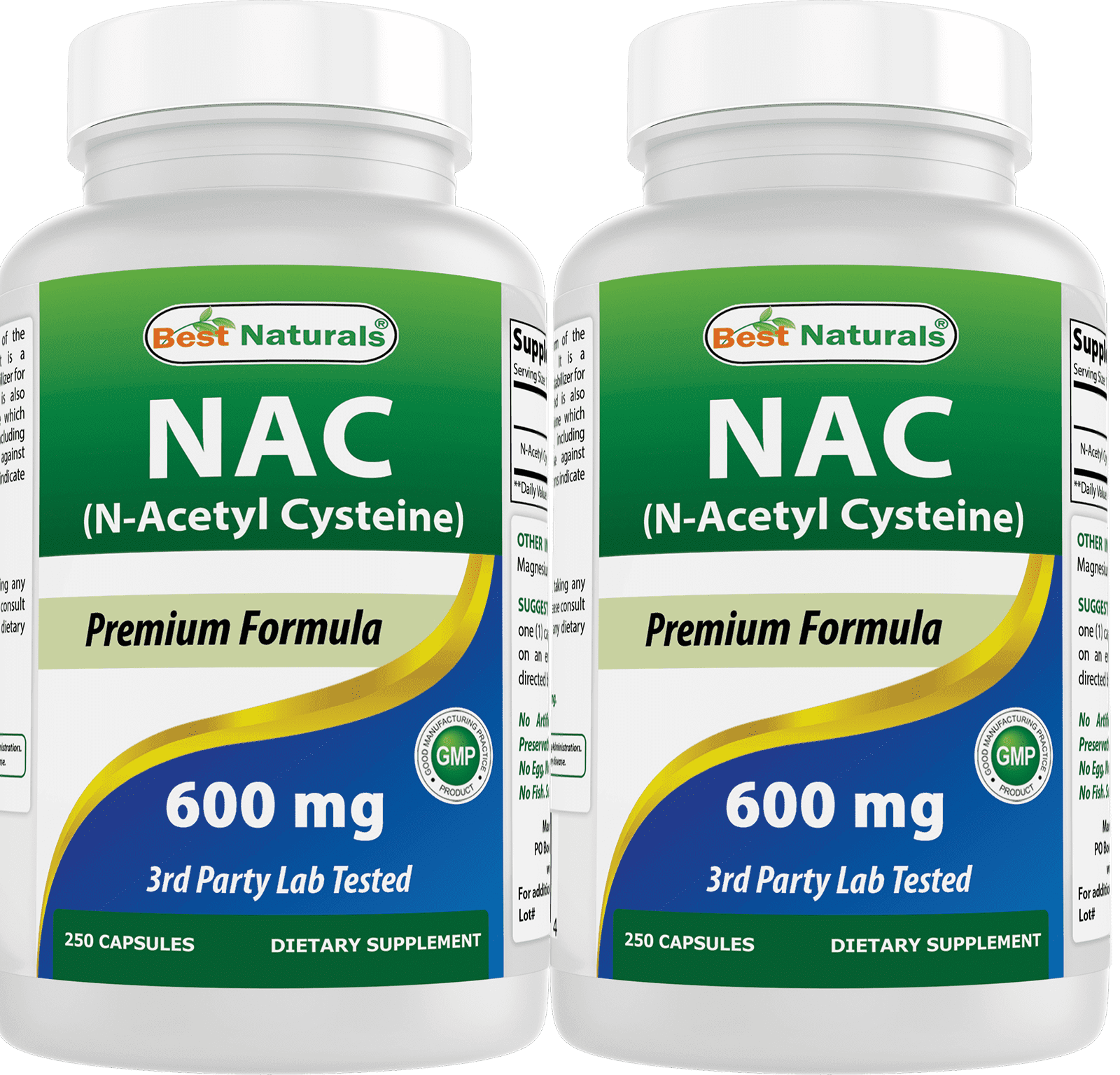2 Pack Best Naturals NAC (N-Acetyl L-Cysteine) 600 mg 250 Capsules - Walmart.com