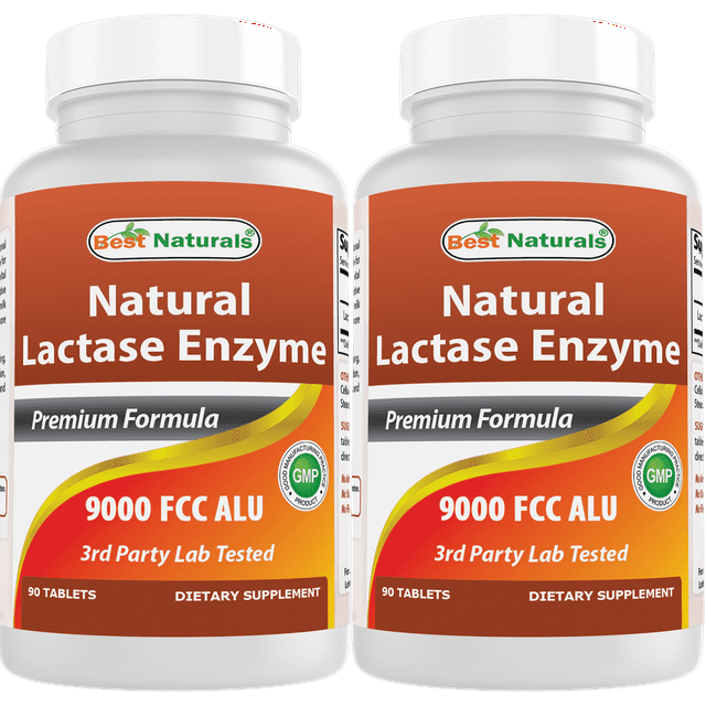 Best Naturals Lactase Enzyme Supplement Pills, 2 Pack, 9000 FCC ALU, 90 ...