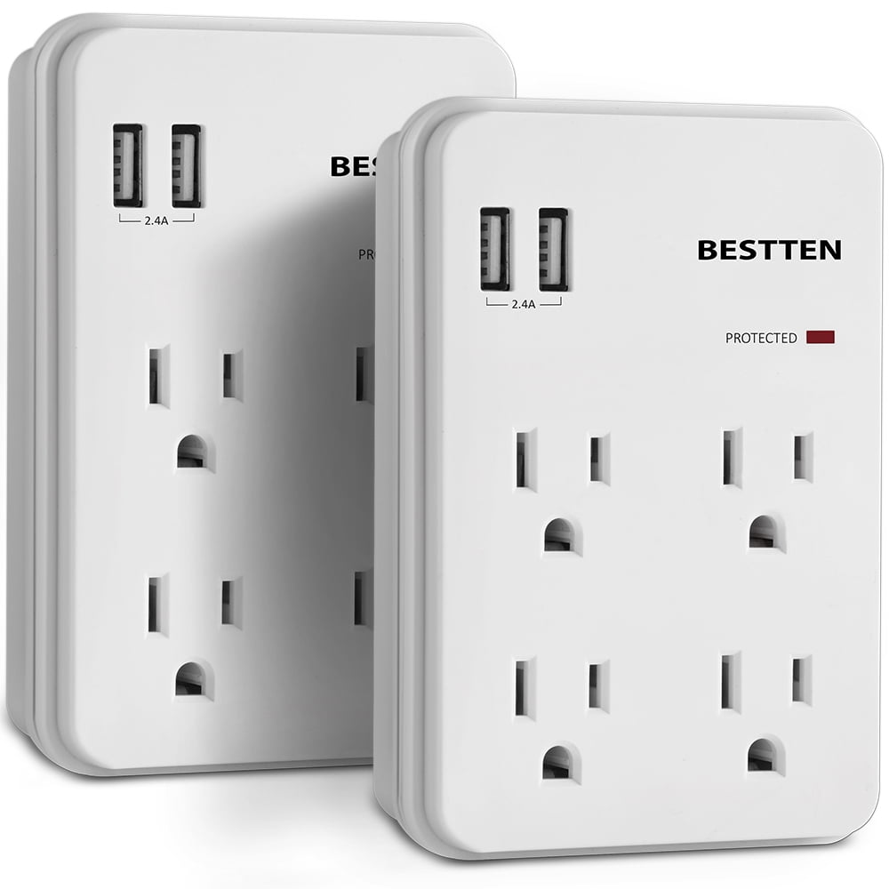 [2 Pack] Bestten Multi Wall Outlet Adapter Surge Protector with 2 USB ...