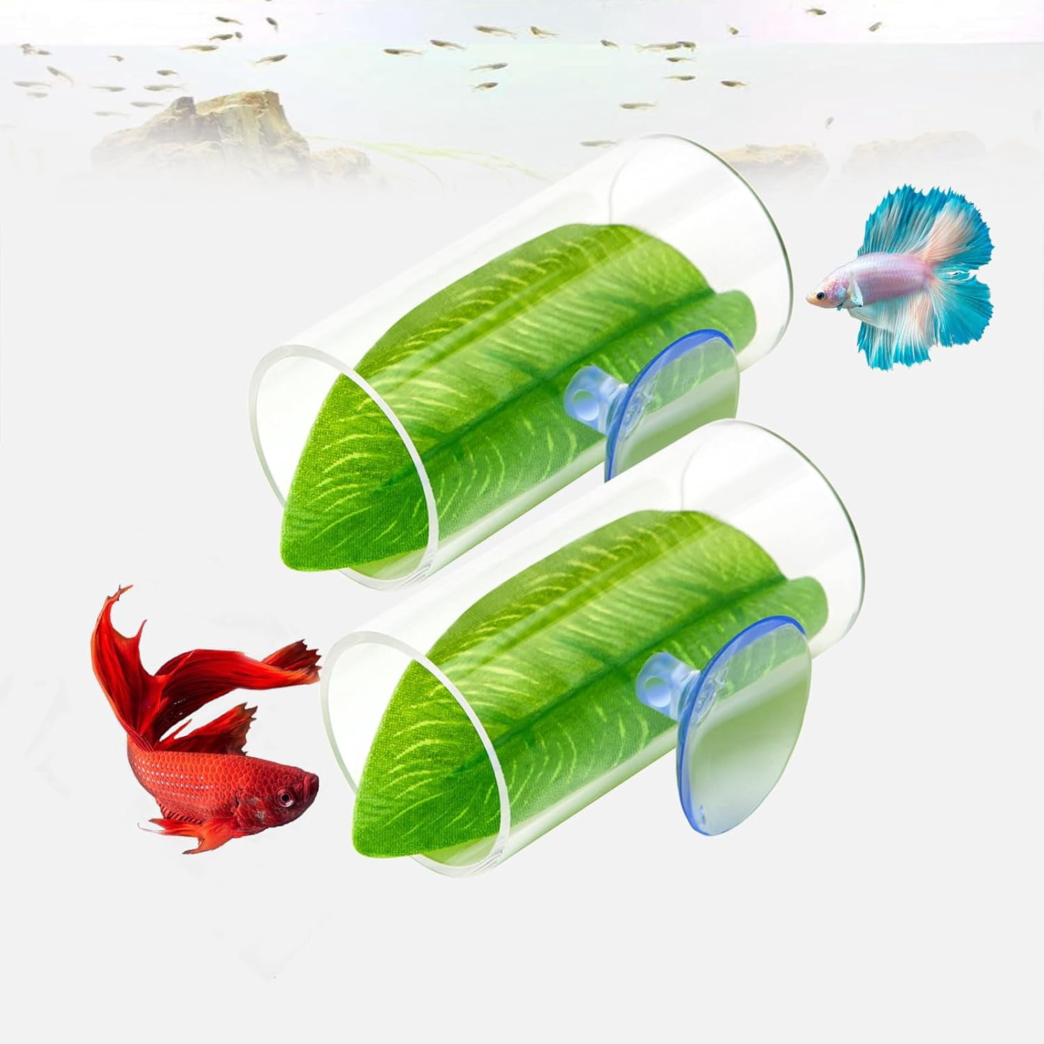 2 Pack Betta Fish Acrylic Tube Tunnel,Betta Fish Leaf Pad Simulating ...