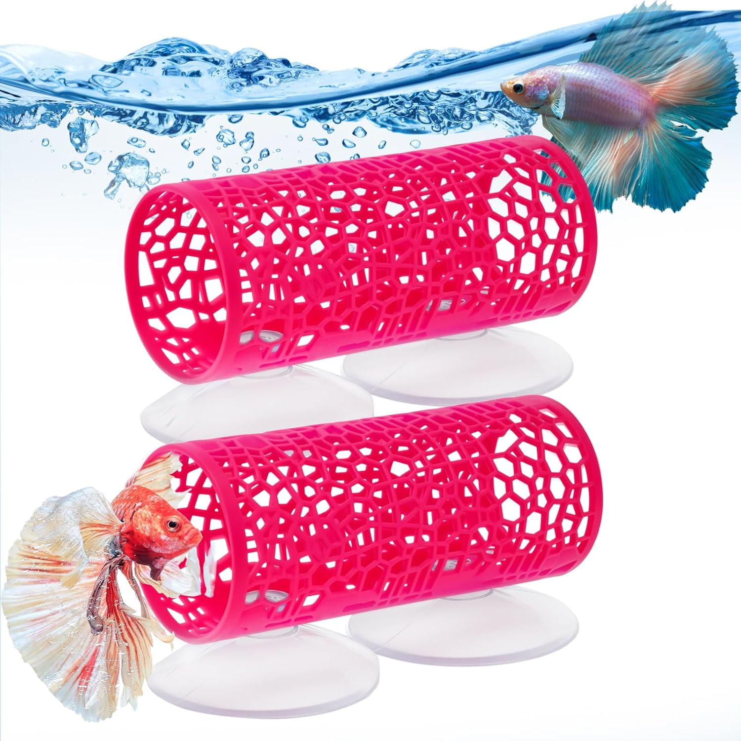 2 Pack Betta Tunnel, Betta Fish Toys with Suction Cups, Betta Fish Tank ...