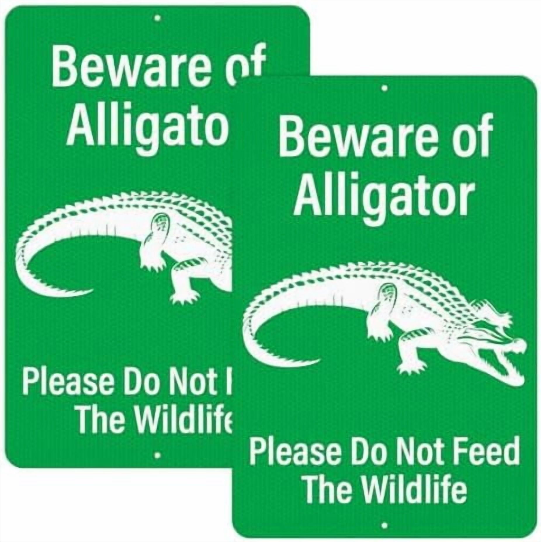 2 Pack Beware of Alligator Sign 12x18 Inch Reflective Aluminum Please ...