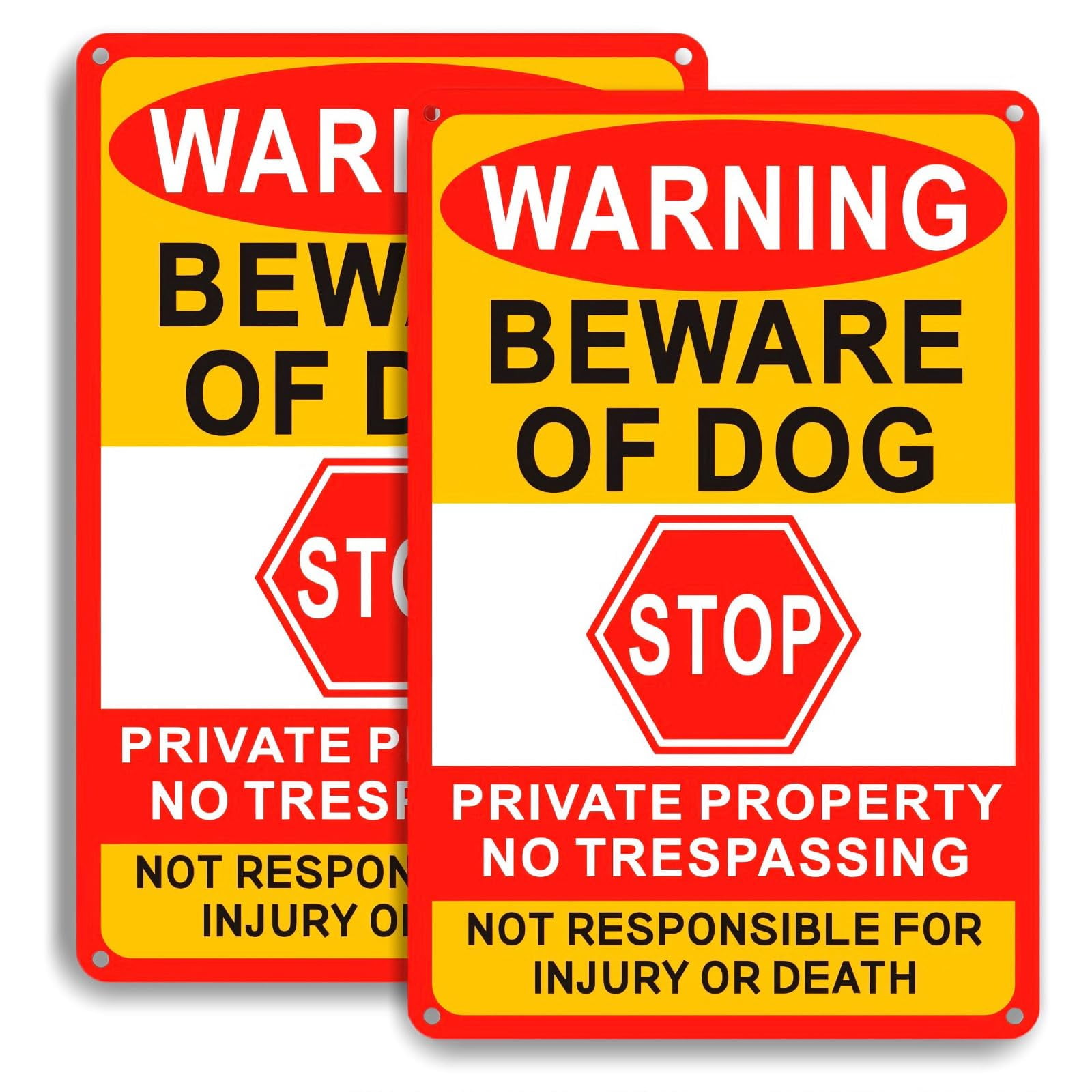 (2 Pack) Beware Of Dog Sign,, Reflective Film, Anti-Rust Metal Logo ...