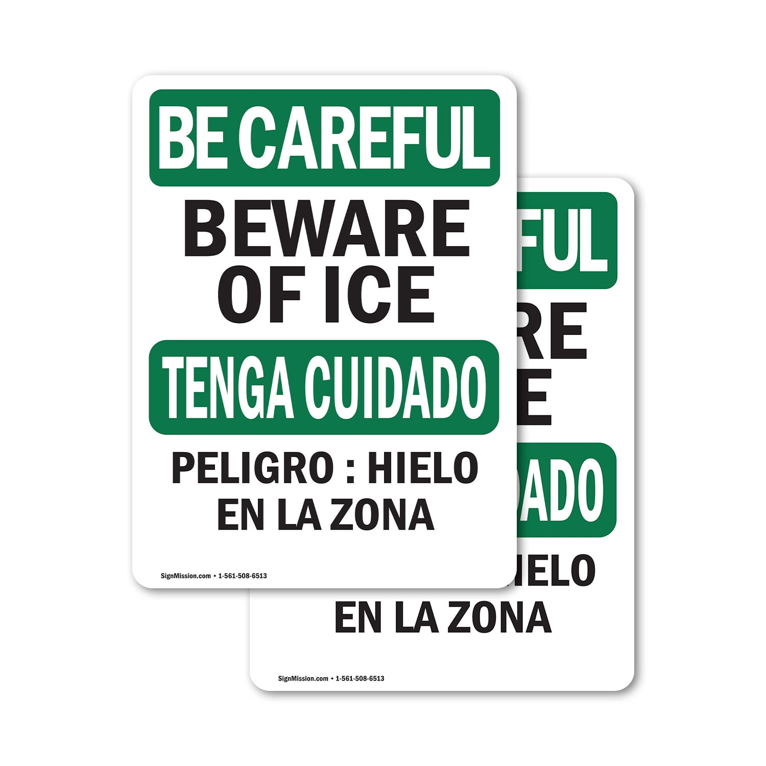 (2 Pack) Beware Of Ice Bilingual OSHA Be Careful Sign 5 Inch X 3.5 Inch ...