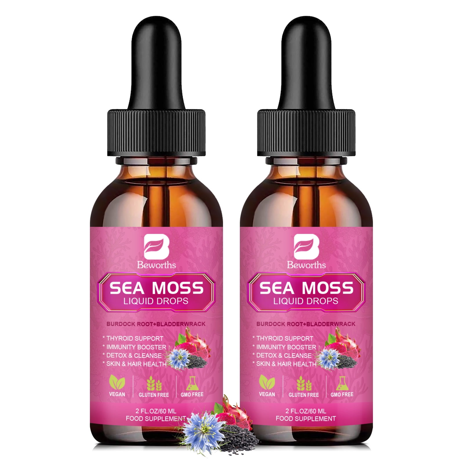 (2 Pack)Beworths Irish Sea Moss Liquid Drops,Support Immune and Thyroid ...