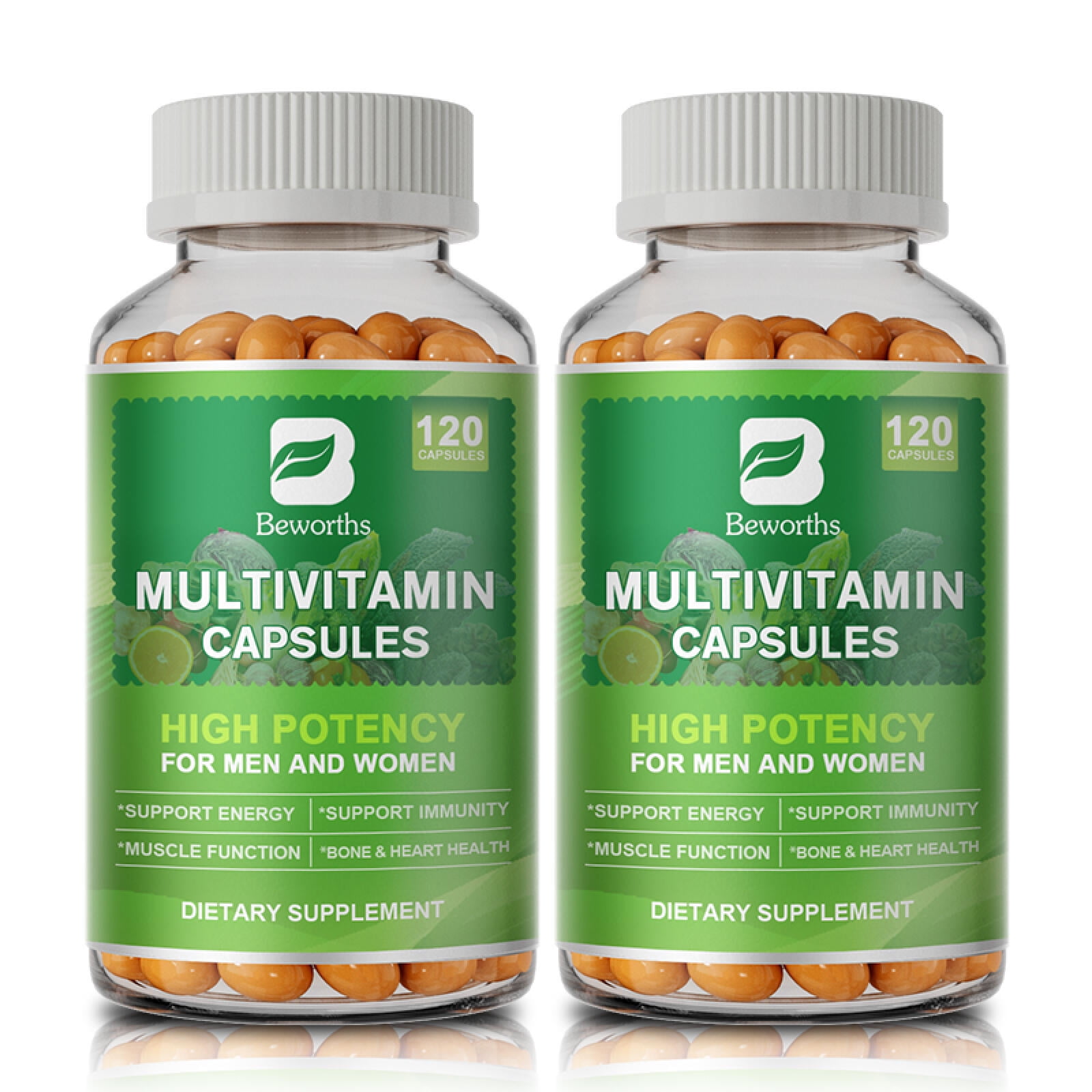 (2 Pack)Beworths Multivitamin Capsules Supplement, Brain Heart Health ...