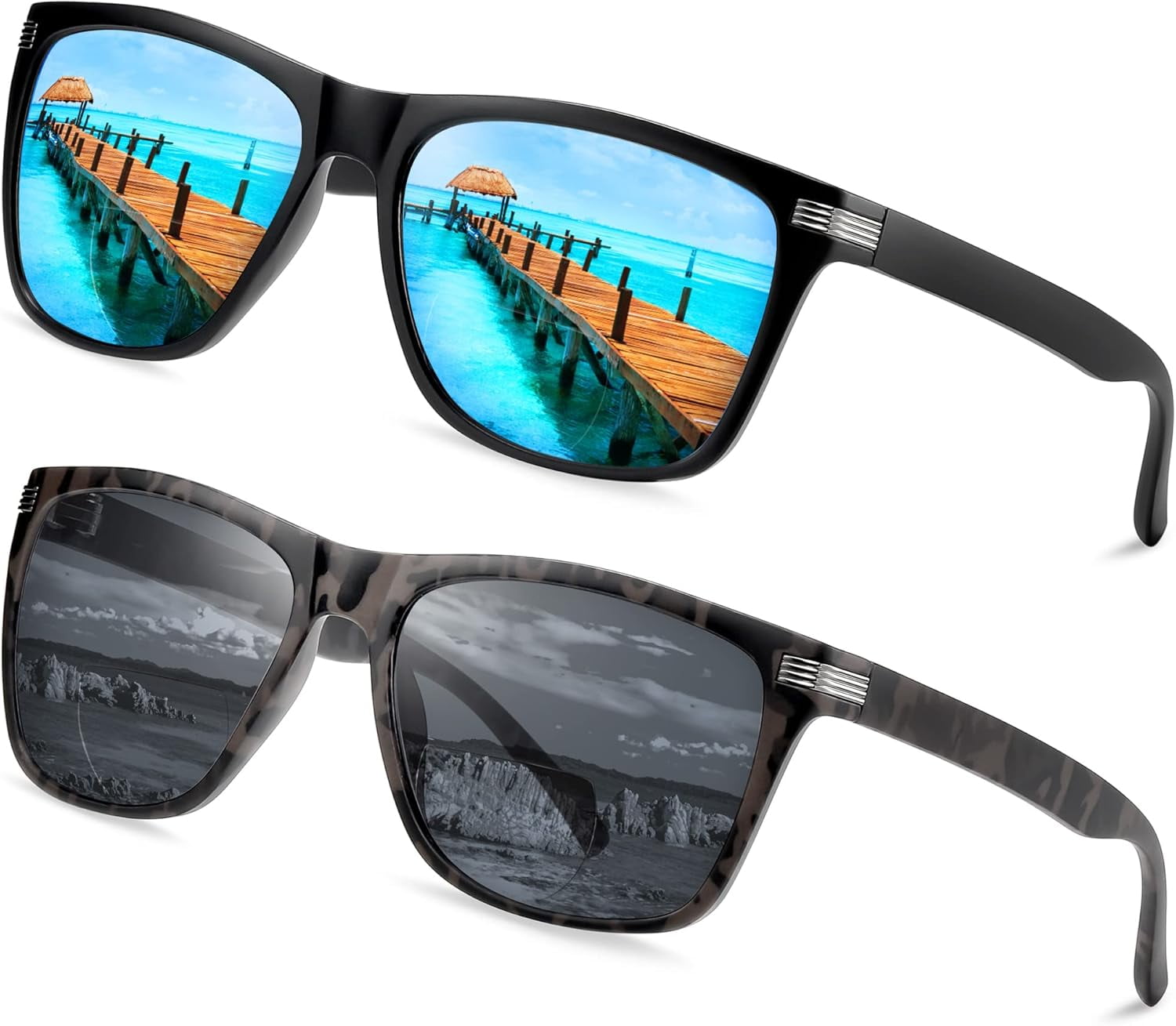 2 Pack Bifocal Reading Sunglasses for Men UV400 Protection Outdoors ...