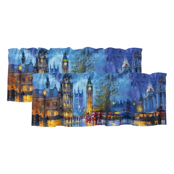 2 Pack Big Ben Valance for Window Urban Street Red Bus Impressionist ...