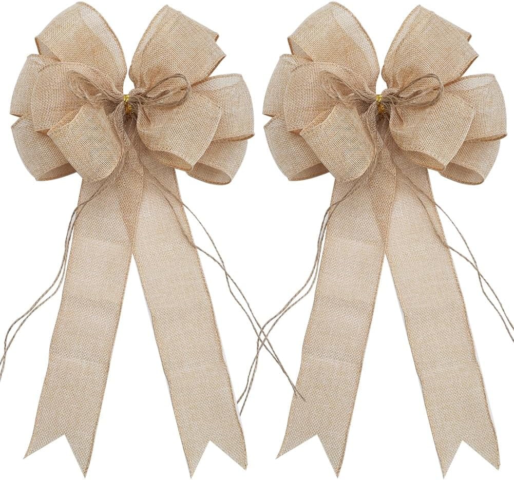 2 Pack Big Burlap Bows Jute Rope Farmhouse Wreath Bow Crafts Wrapping ...