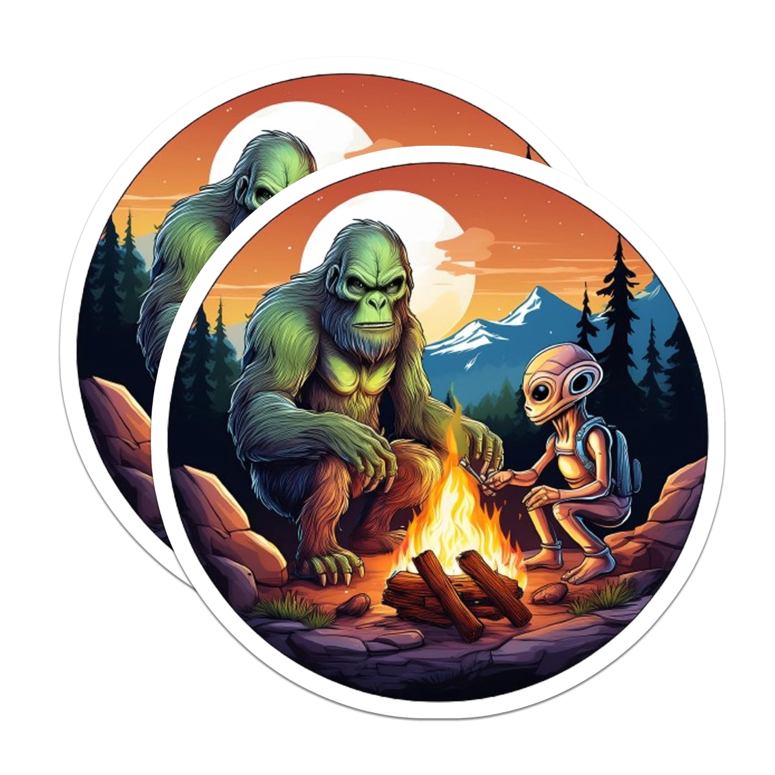 (2 Pack) Bigfoot Alien Campfire Stickers - Sasquatch Extraterrestrial ...