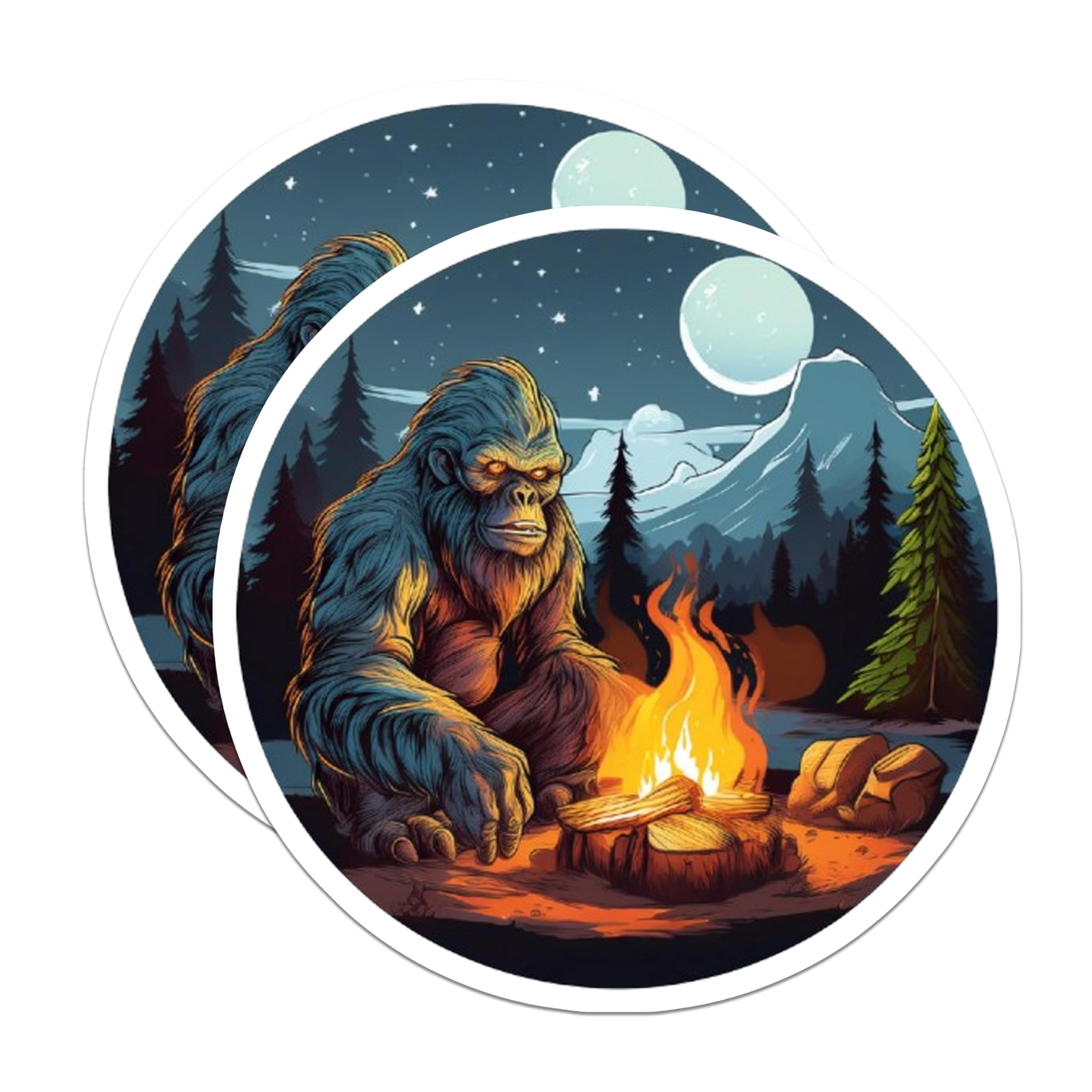 (2 Pack) Bigfoot Campfire Stickers - Sasquatch Moonlit Night - Cryptid ...