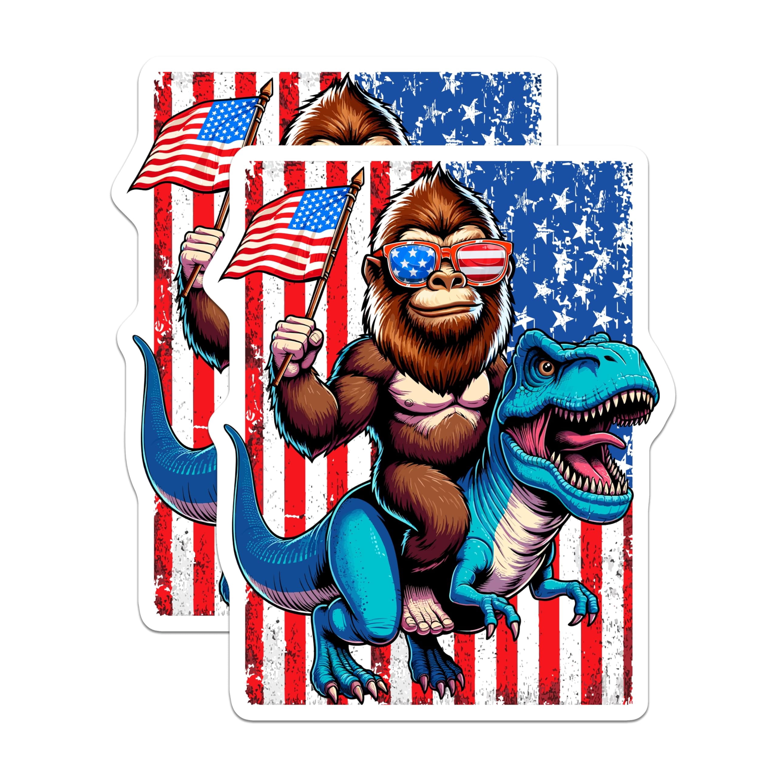 (2 Pack) Bigfoot Dinosaur Stickers - Sasquatch T Rex USA Flag ...