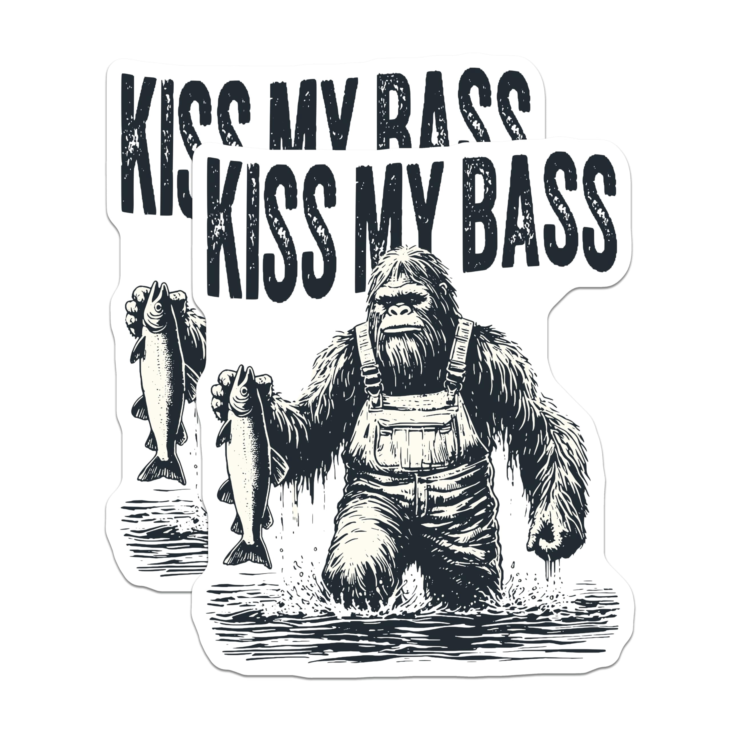 (2 Pack) Bigfoot Fishing Stickers - Kiss My Bass - Funny Sasquatch ...