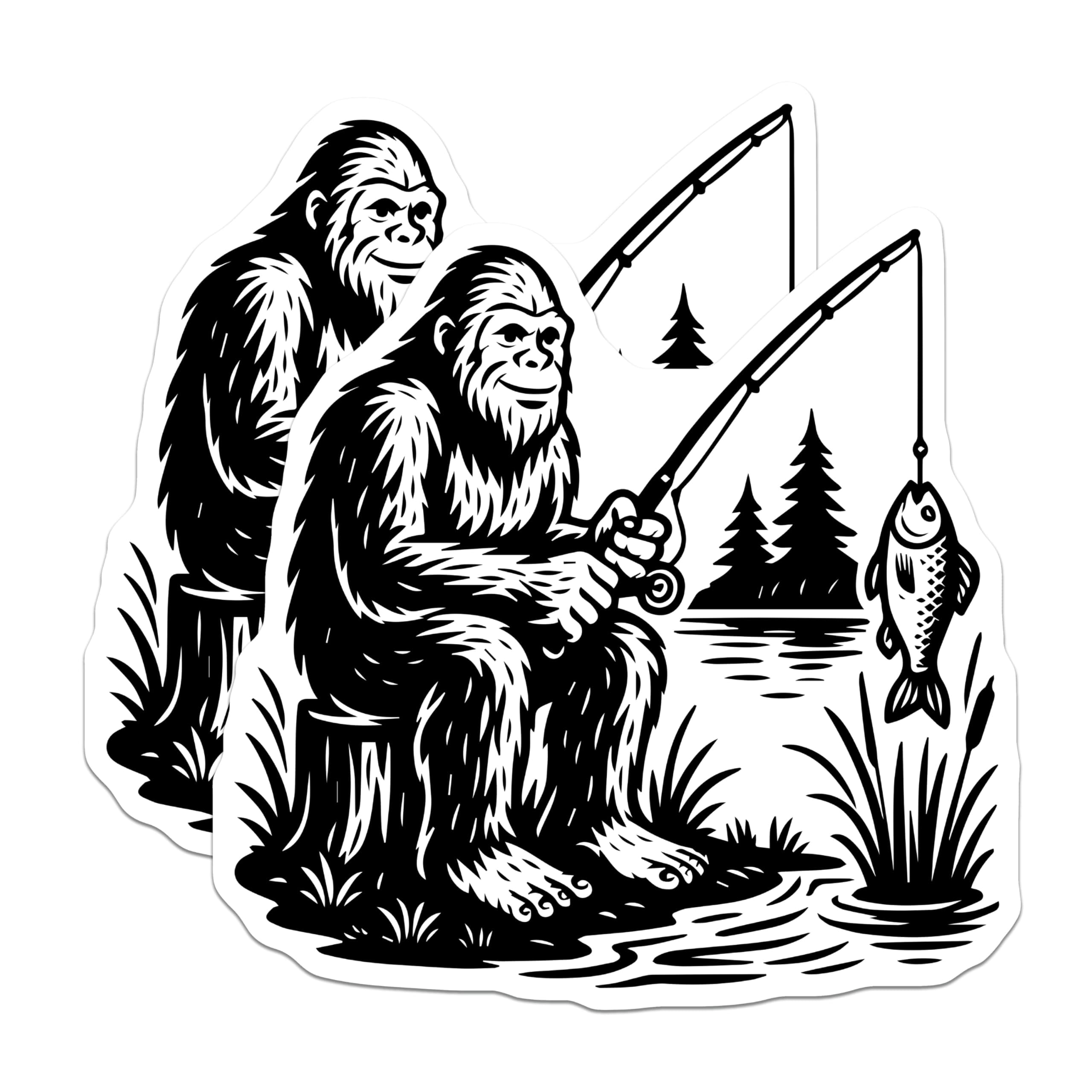 (2 Pack) Bigfoot Fishing Stickers - Sasquatch Angler Decals - Legendary ...