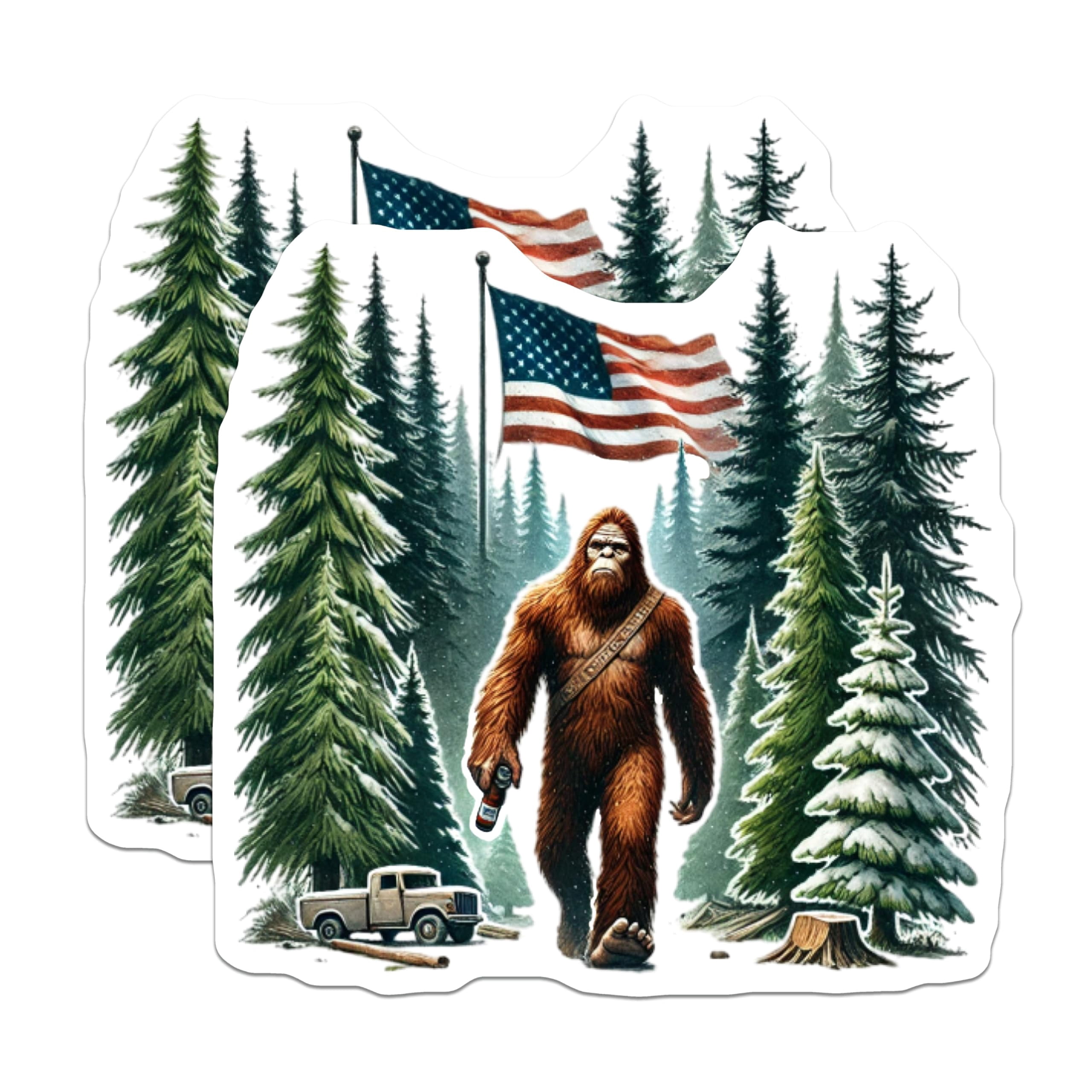 (2 Pack) Bigfoot Stickers - Patriotic Sasquatch - American Flag Forest ...