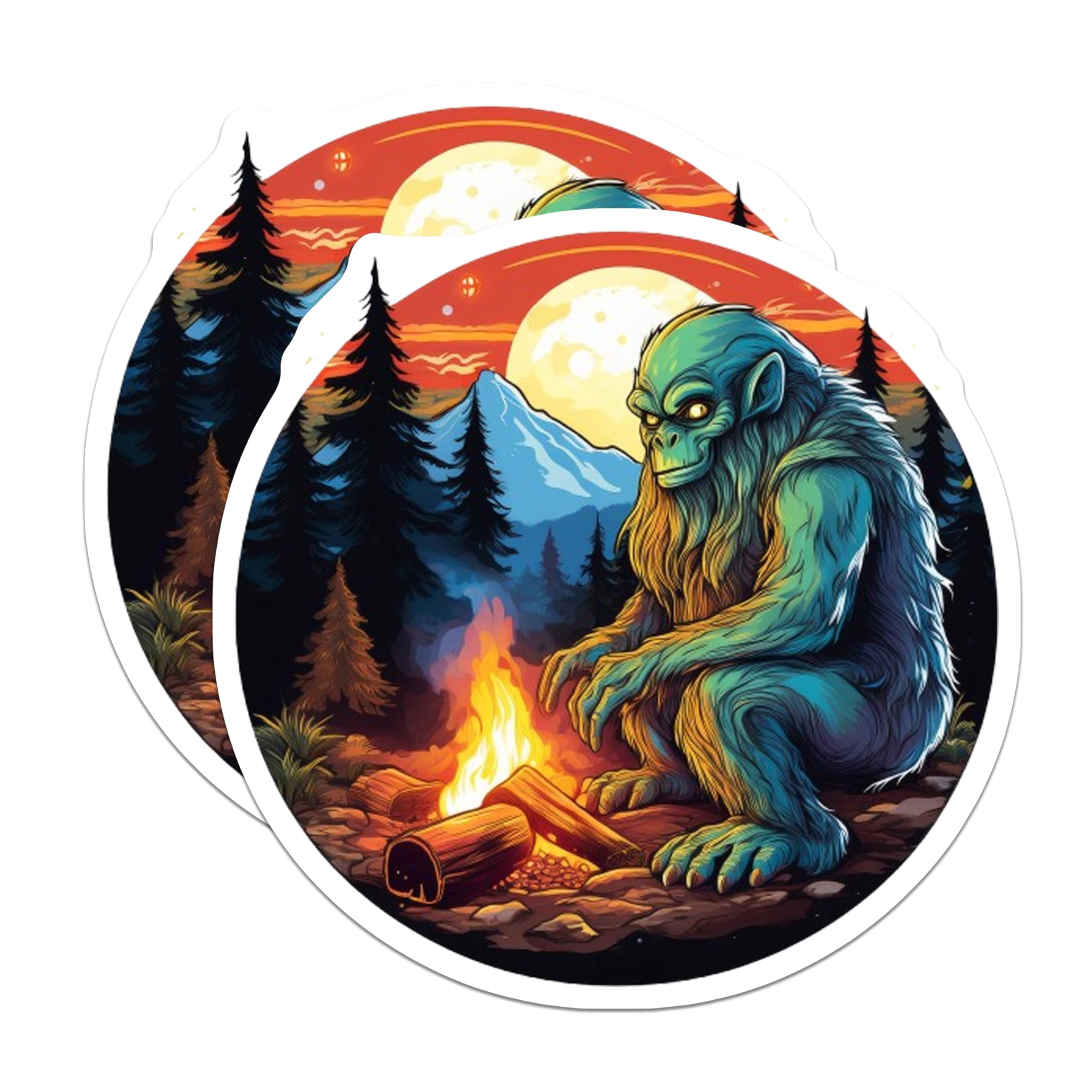 (2 Pack) Bigfoot Stickers - Sasquatch Campfire Decal - Forest Mountain ...