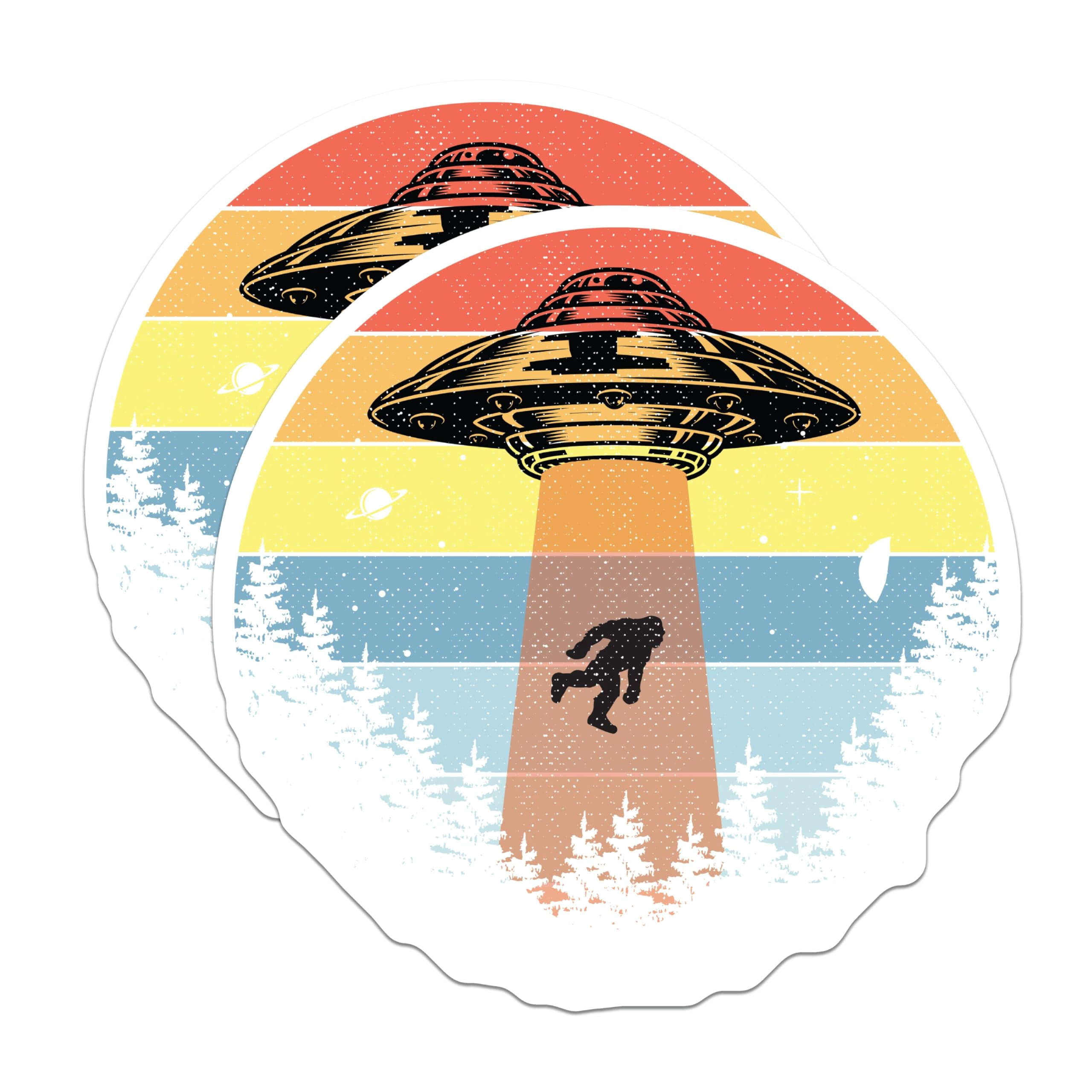 (2 Pack) Bigfoot UFO Abduction Stickers - Retro Sci Fi Cryptid ...