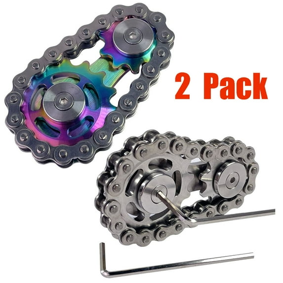 2 Pack Bike Chain Gear Fidget Spinner, Double Gears Figity Spin Finger ...