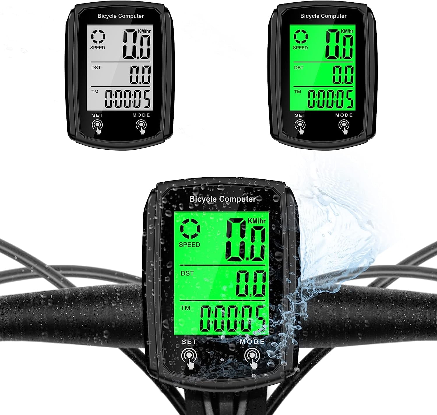 2 Pack Bike Computer with 2.2" LCD, Waterproof Bicycle Speedometer ...