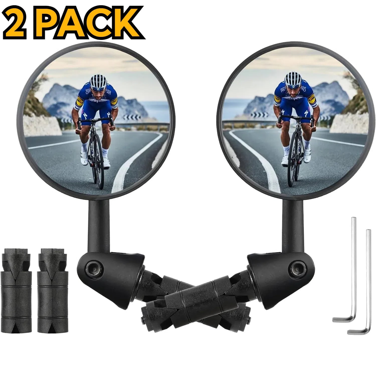 Hifot 2 Pack Bike Rear View Mirrors, Adjustable, Convex, Shatterproof ...