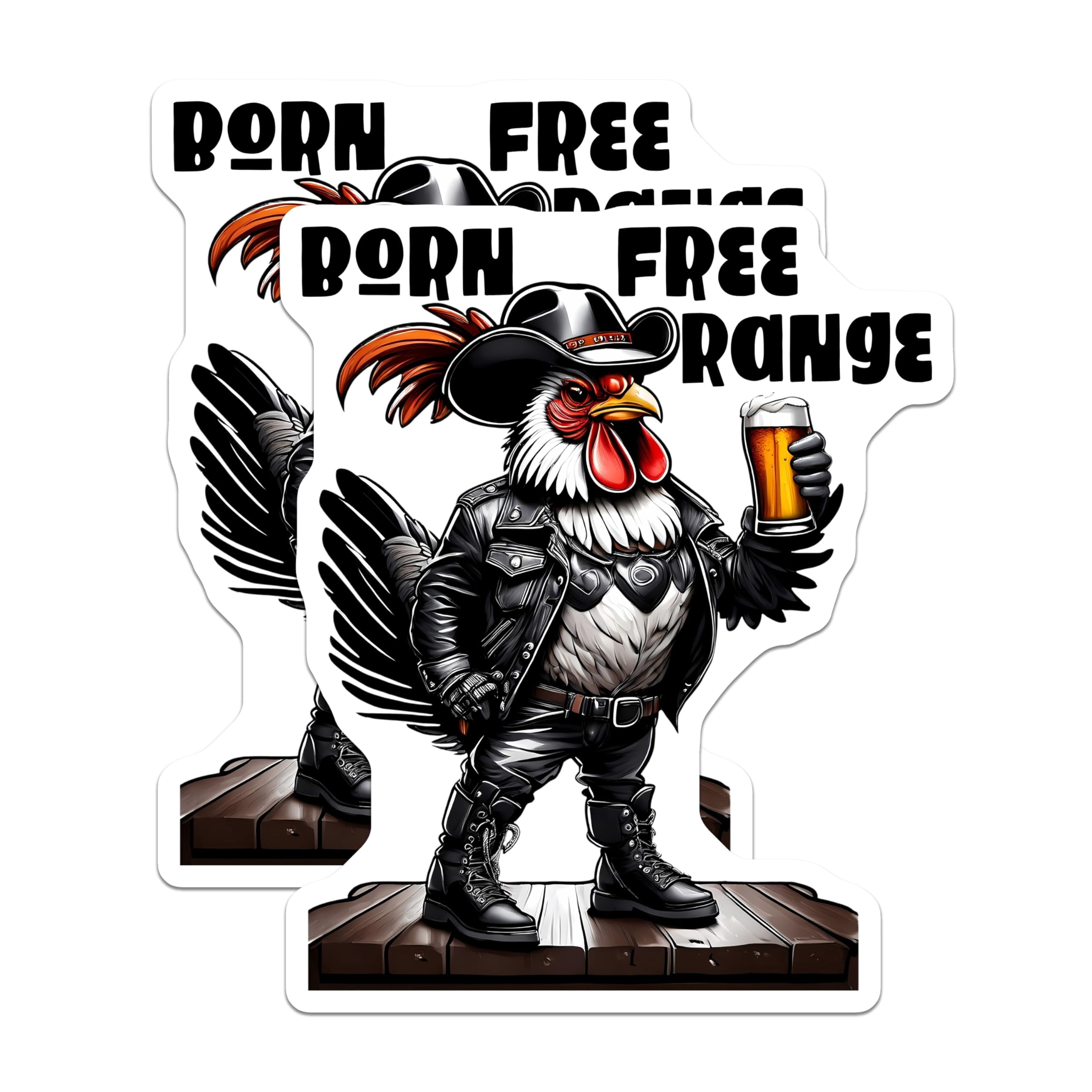 (2 Pack) Biker Rooster Stickers - Cowboy Chicken - Free Range Beer ...