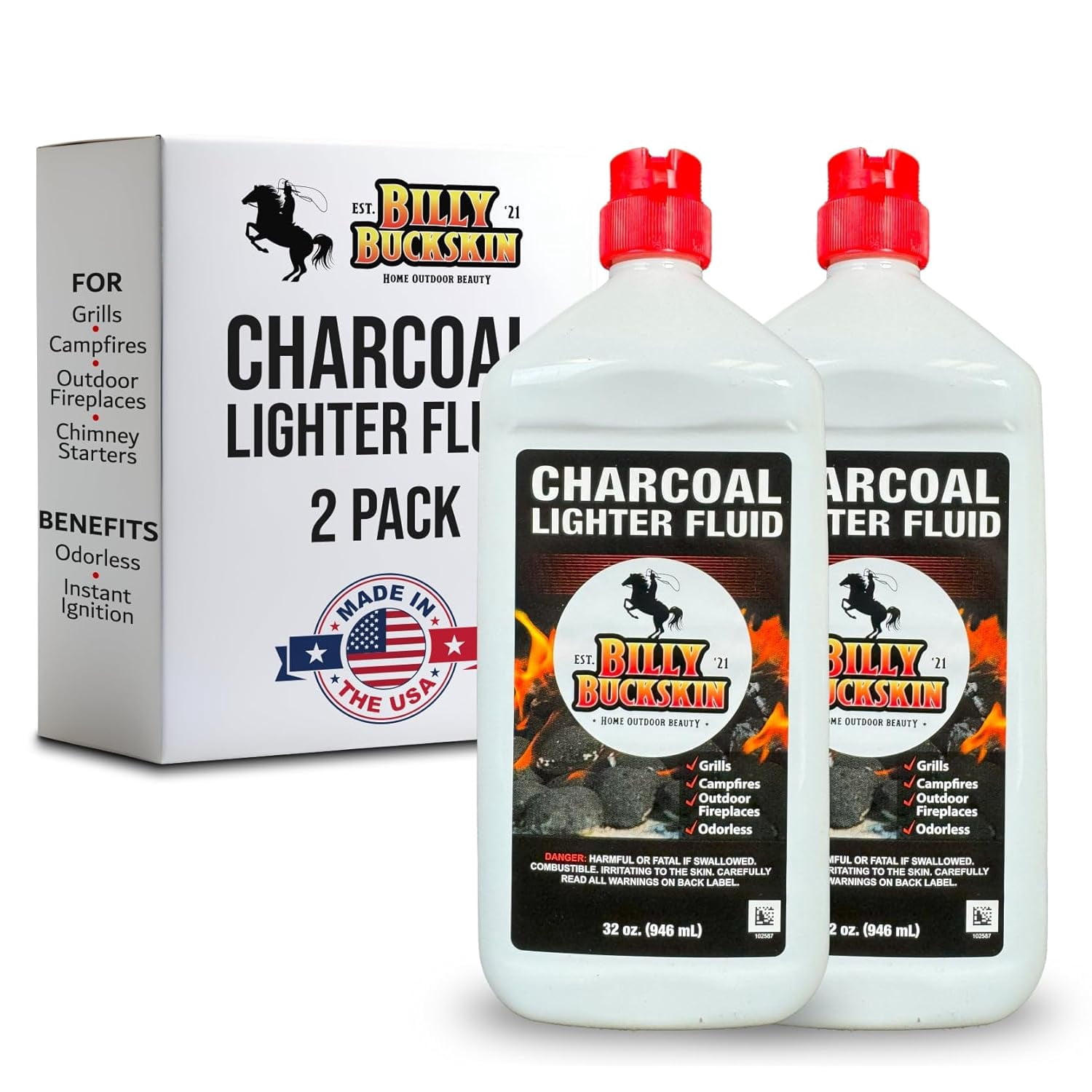 2-Pack Billy Buckskin Lighter Fuel - 1 Quart Clean Burning Low Odor ...
