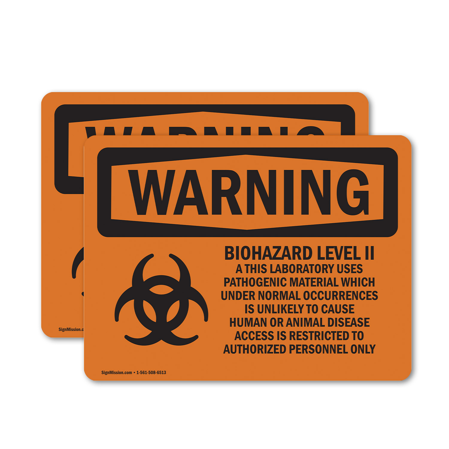 (2 Pack) Biohazard Level II This Laboratory With Symbol OSHA Warning ...