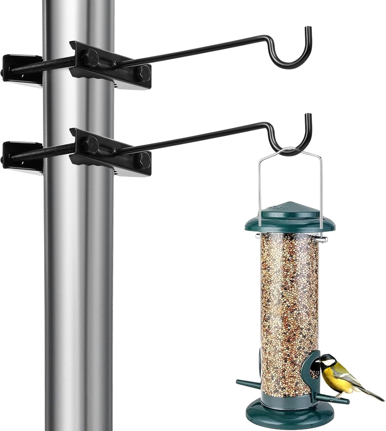 2 Pack Bird Feeder Hanger Hook, Metal Clamp-On Deck Hook for Railing ...