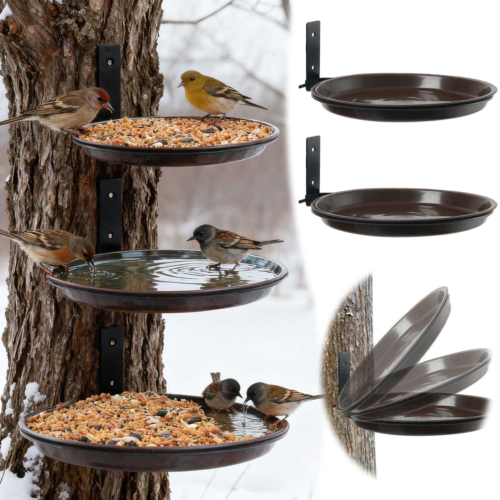 2 Pack Bird Feeder and Bird Bath Combo Wall Mounted Feeding Station ...