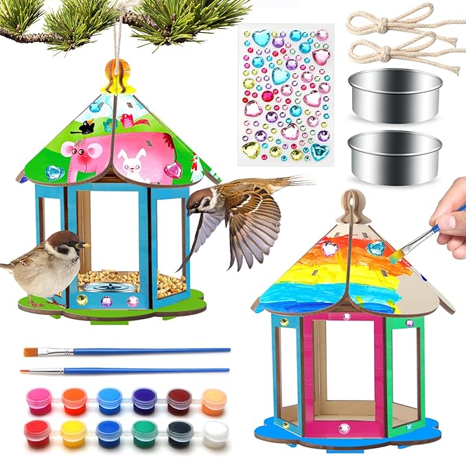 2 Pack Bird Feeders,DIY Bird House Art Crafts Kit for Kids,Garden,STEM ...