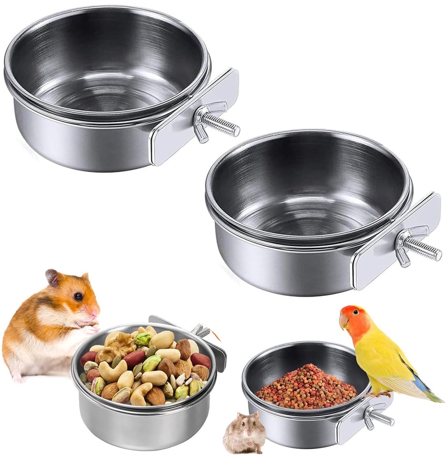 2 Pack Bird Feeding Cups with Clamp Holder,Happon Parrot Food & Water ...
