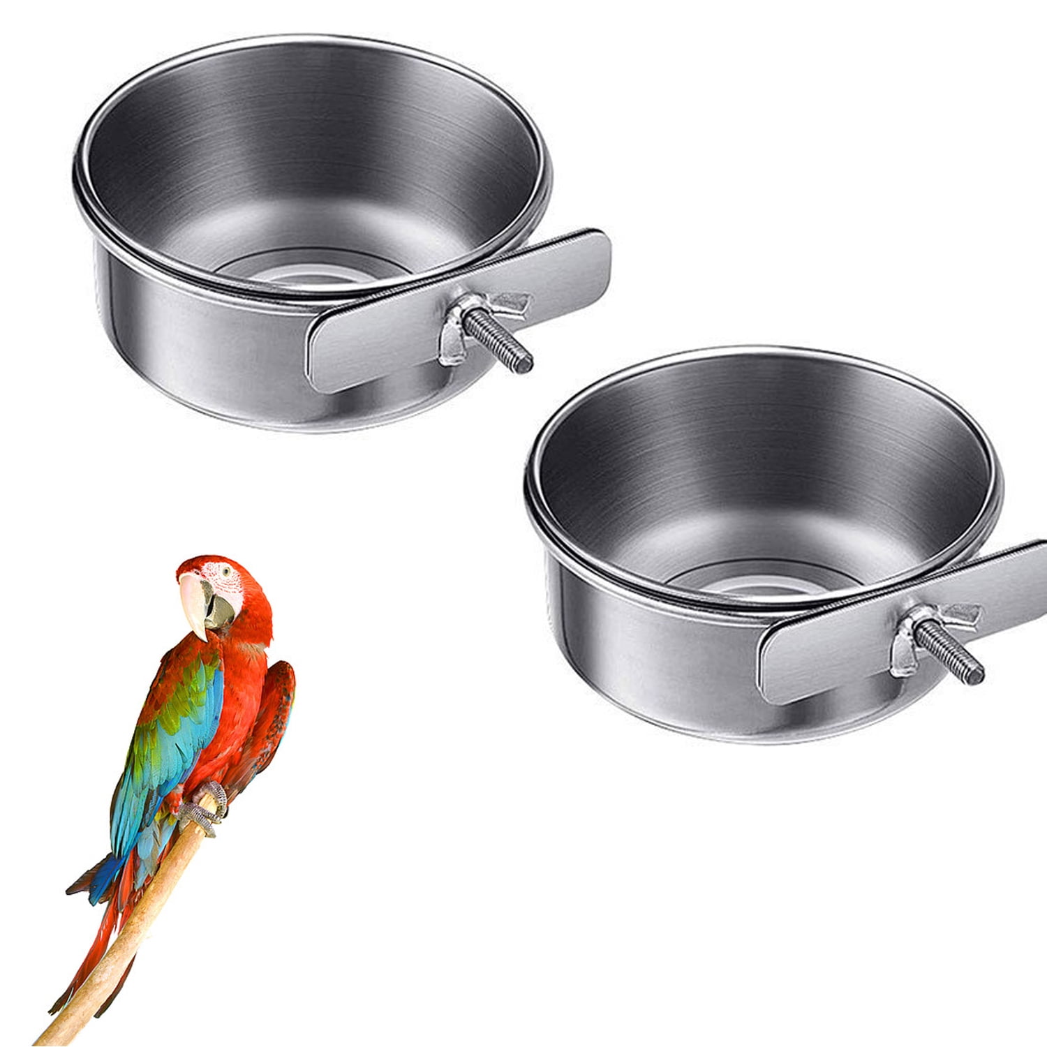 2 Pack Bird Feeding Dish Cups, Detachable Stainless Steel Bird Food ...