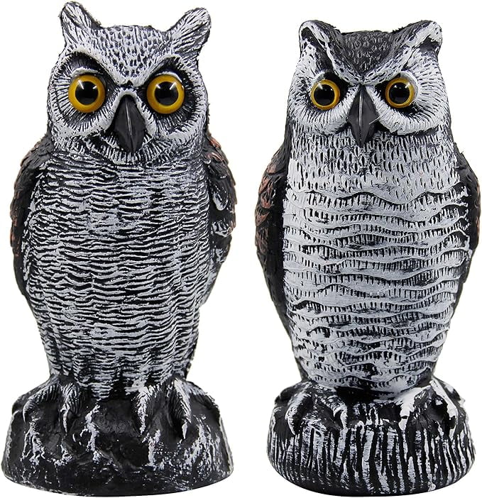 2 Pack Bird Scarecrow Fake Horned Owl Decoy, Plastic Simulation Owl ...