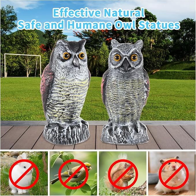 2 Pack Bird Scarecrow Fake Owl Decoy Sculpture, PlasticGreat Horned Owl ...