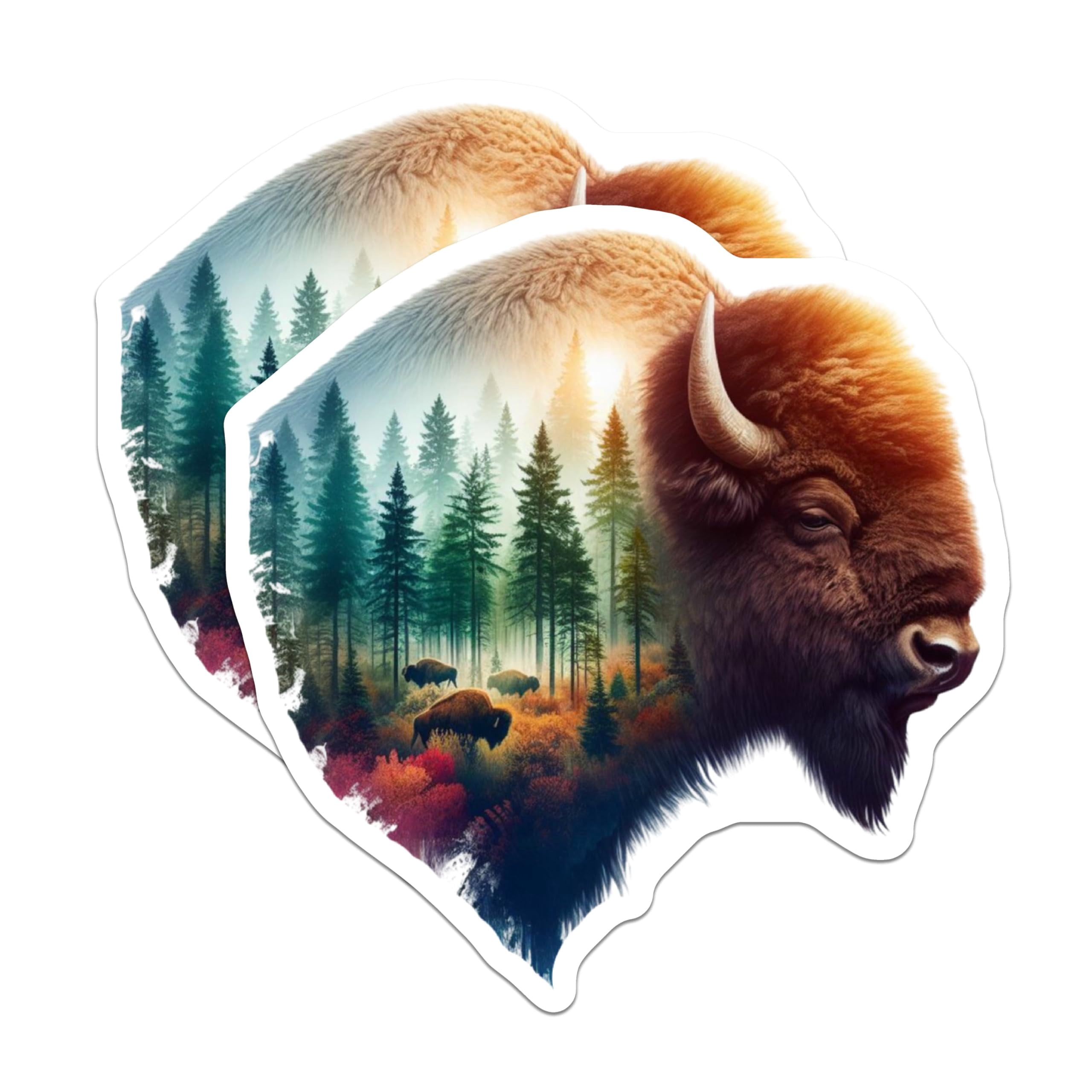 (2 Pack) Bison Stickers - Forest Animal Stickers - Wildlife Stickers- 5 ...