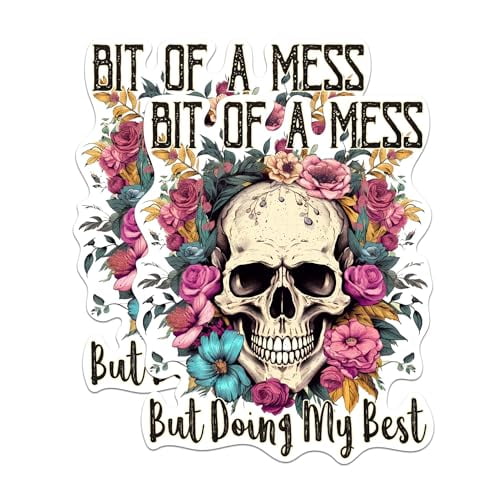 (2 Pack) Bit of A Mess But Doing My Best Magnets - Skull with Floral ...