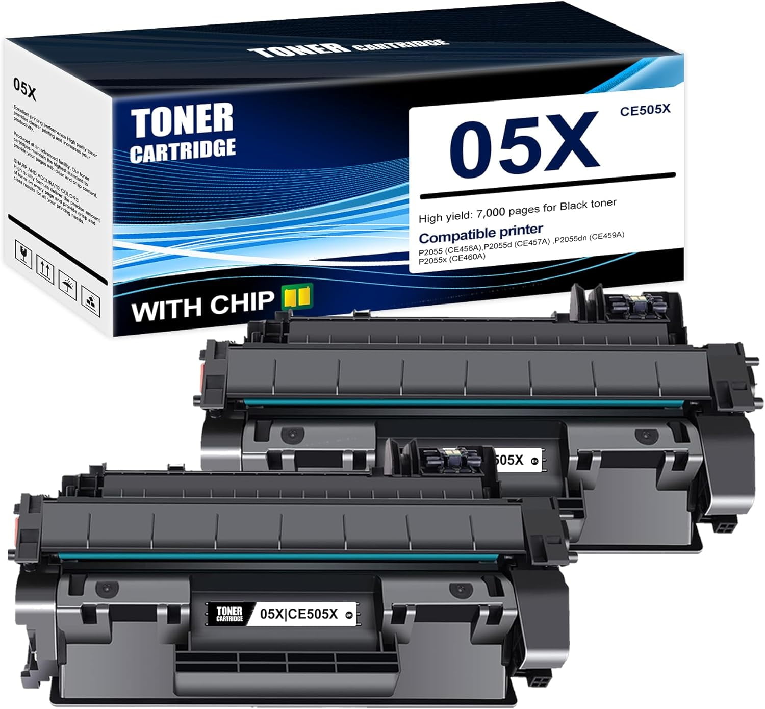 2-Pack Black 05X CE505X Toner Cartridge: Compatible 05X CE505X ...