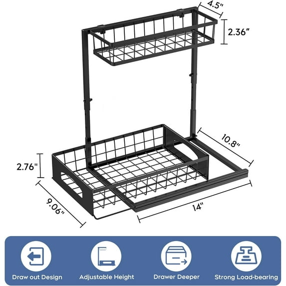 2-Pack Black 2-Tier Under Sink Organizer - Height Adjustable Pull-Out ...