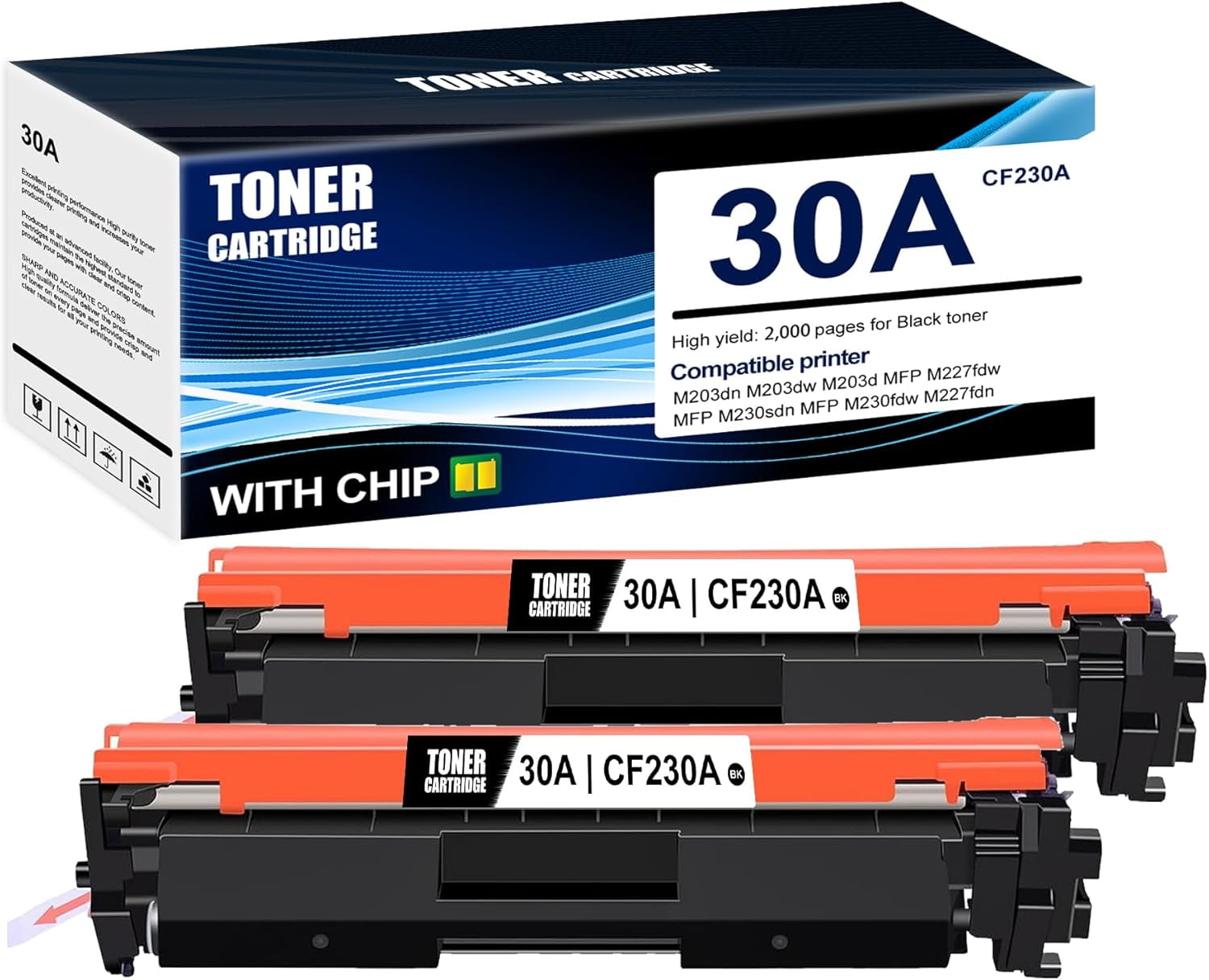 2-Pack Black 30A CF230A Toner Cartridge: Compatible 30A CF230A Replacement for HP M203dn M203dw ...