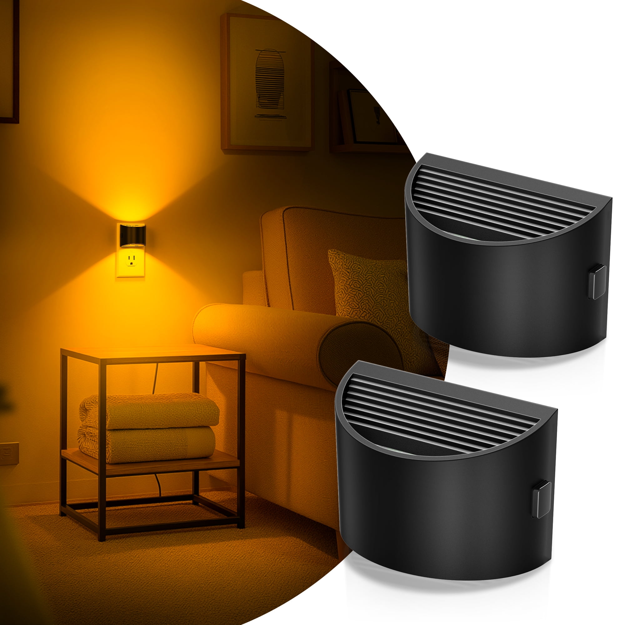 2 Pack Black 3CCT Night Light Amber to Cool White No Memory - Walmart.com