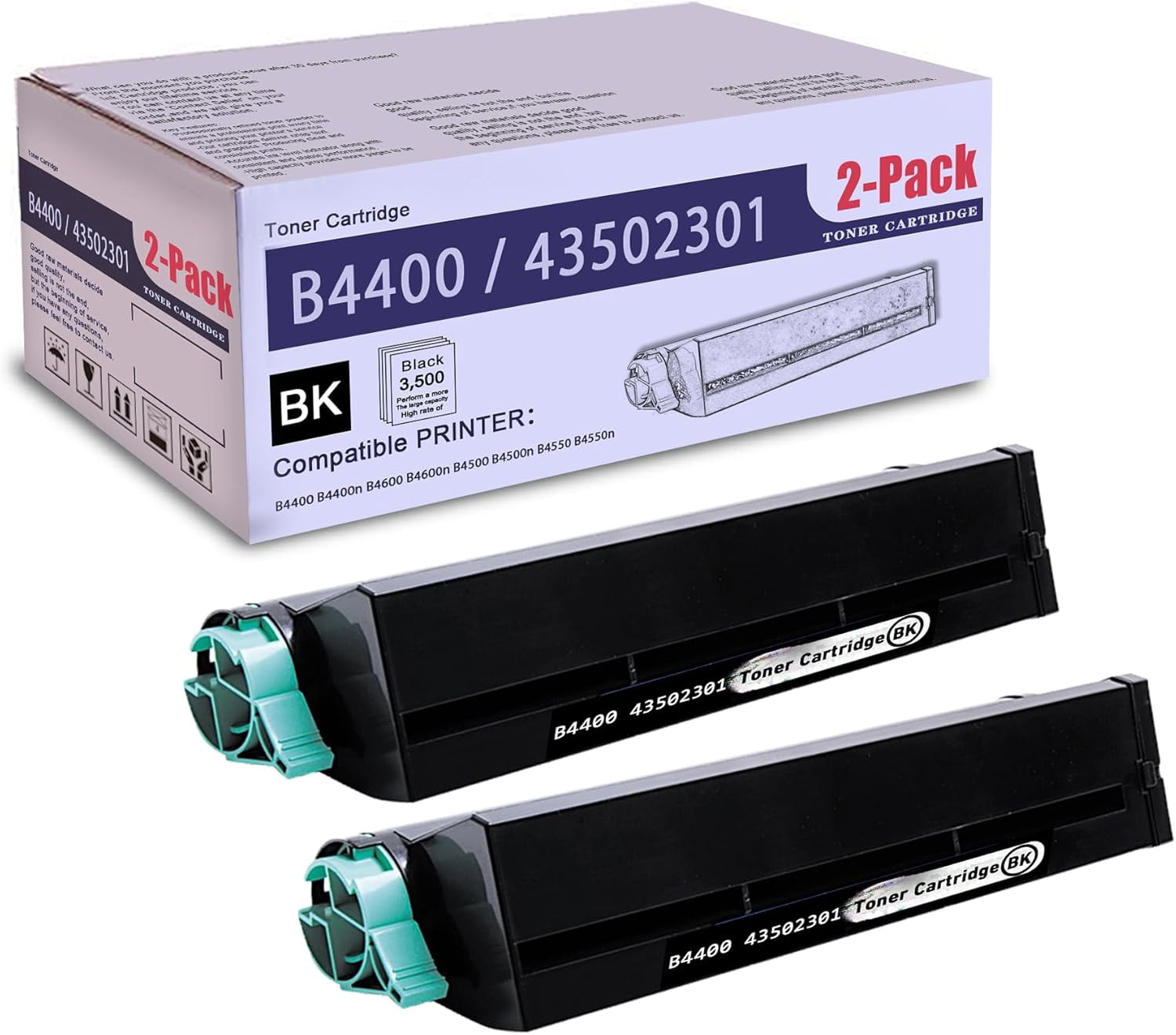 2 Pack Black 43502301 Compatible 43502301 Toner Cartridge, Replacement ...