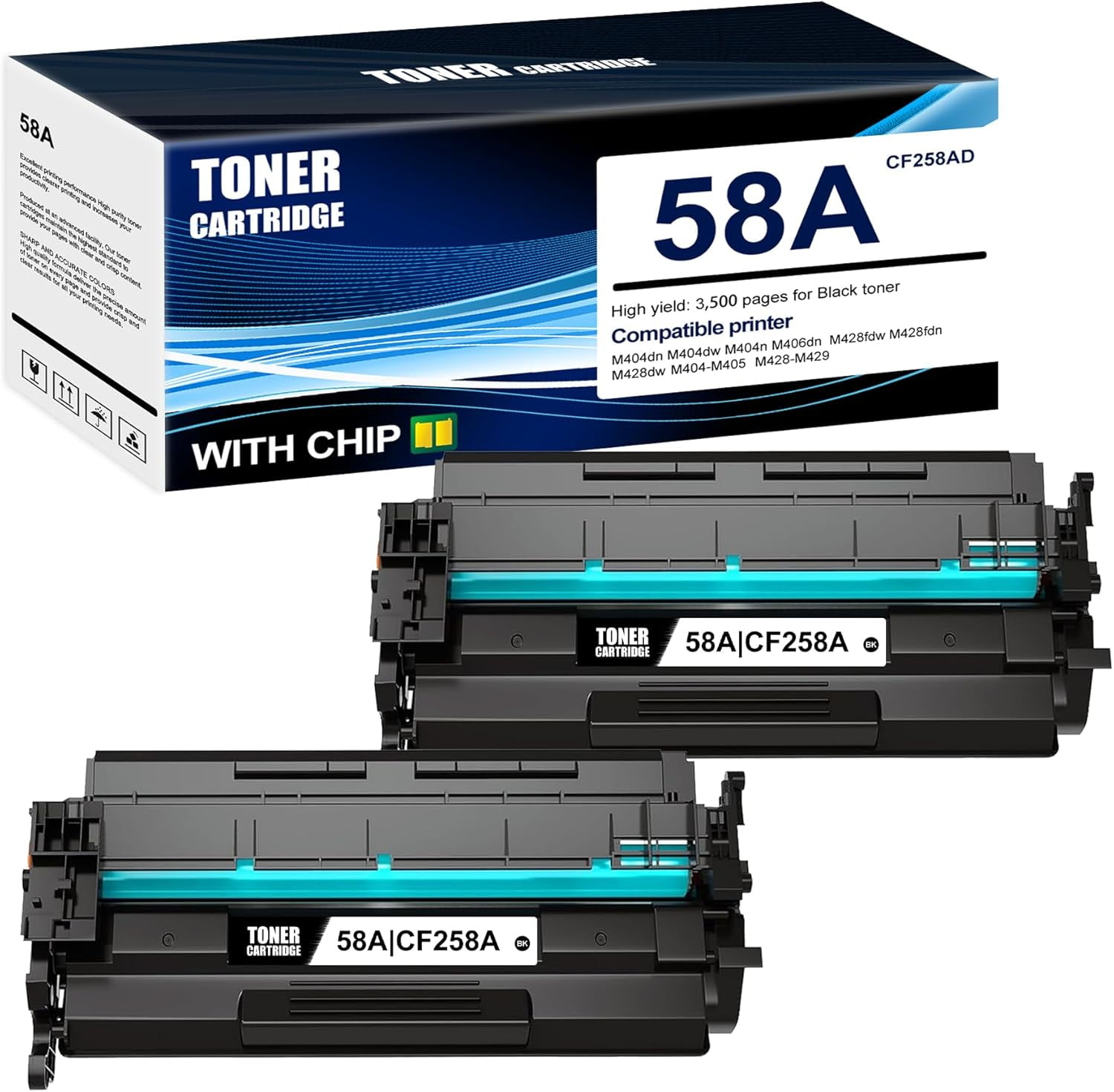 2-Pack Black 58A CF258AD Toner Cartridge: Compatible 58A CF258AD ...