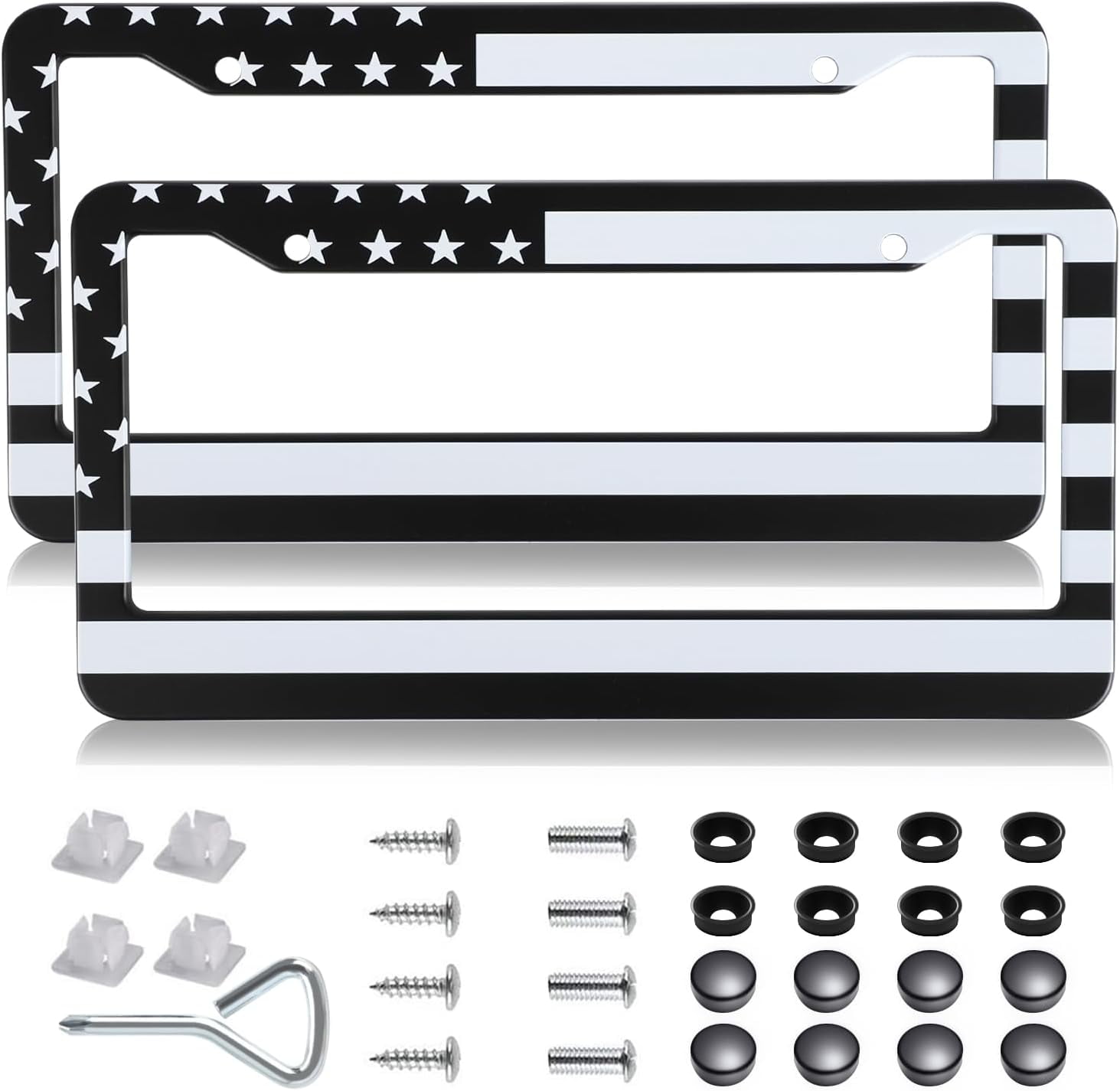 2 Pack Black American Flag License Plate Frames- Front Rear Patriotic ...
