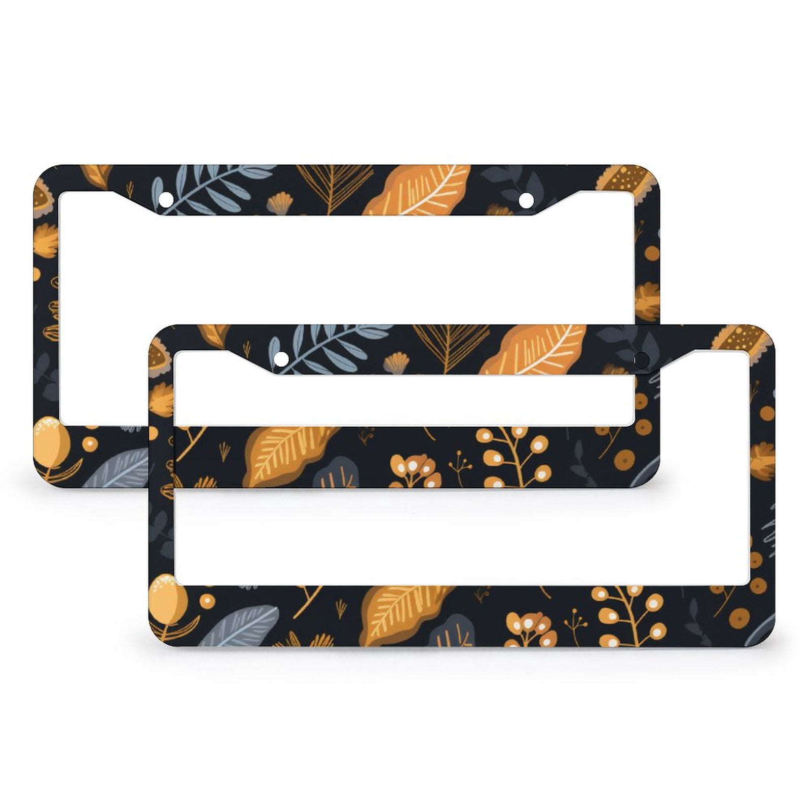 2 Pack Black And Gold Autumn Pattern with Acorn Leaves License Plate ...