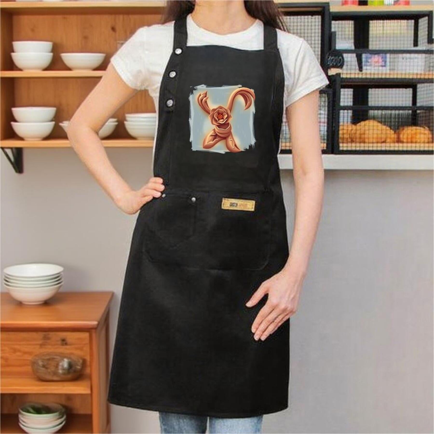 2 Pack Black Aprons with Front Pocket & Adjustable Straps - Cartoon ...
