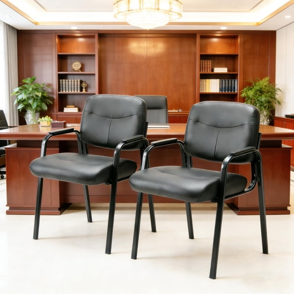2-Pack Black Armchair With Padded Leatherette Seat And Back, Metal ...