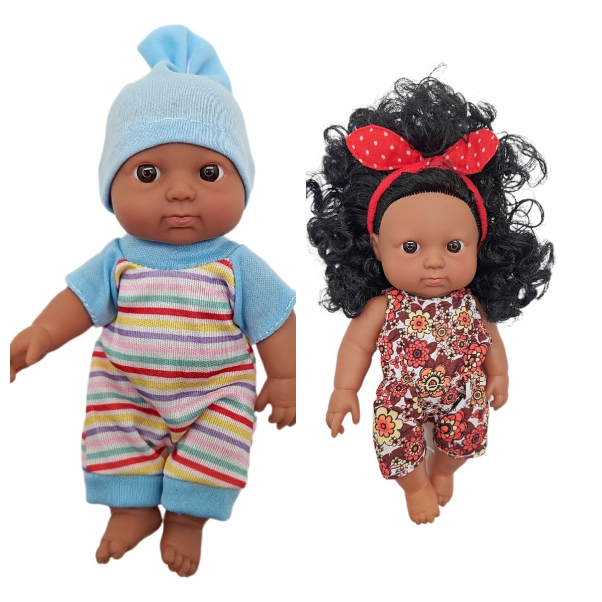 2 Pack Black Baby Dolls, 7 Inch American African Black Girl and Boy ...