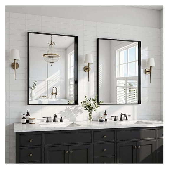 2-Pack Black Bathroom Mirror 22x30 Inch, Rectangle Mirror with Metal ...